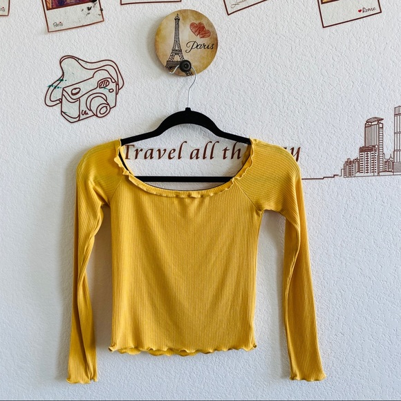Double Zero | Tops | Doublezero Lettuce Trim Off Shoulder Yellow Top S ...